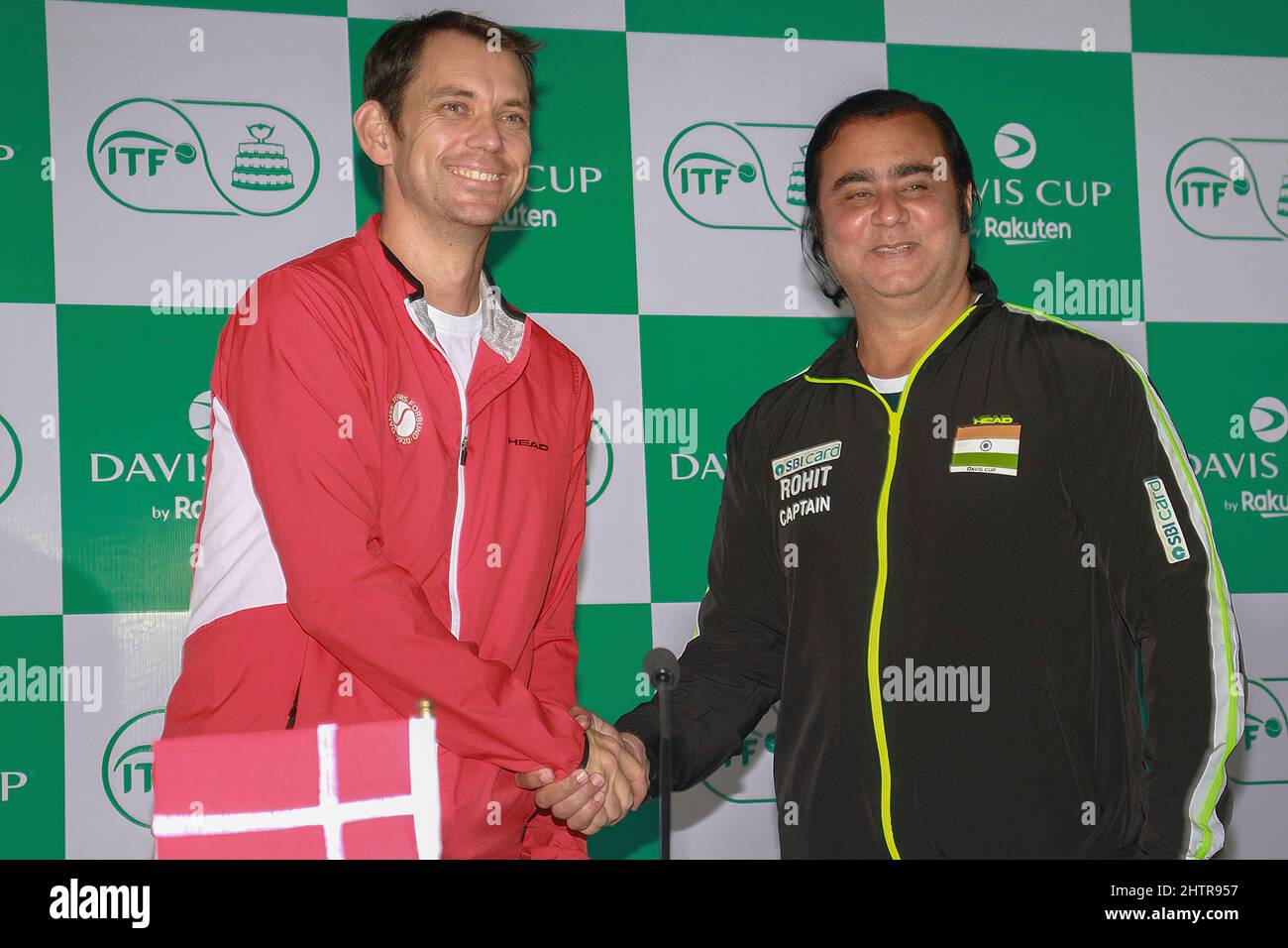 India Davis Cup team Captain Rohit Rajpal (R) and Denmark Davis Cup ...