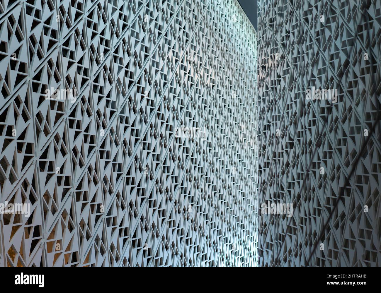 Angled parallel lines on the facade of a modern architecture building ...