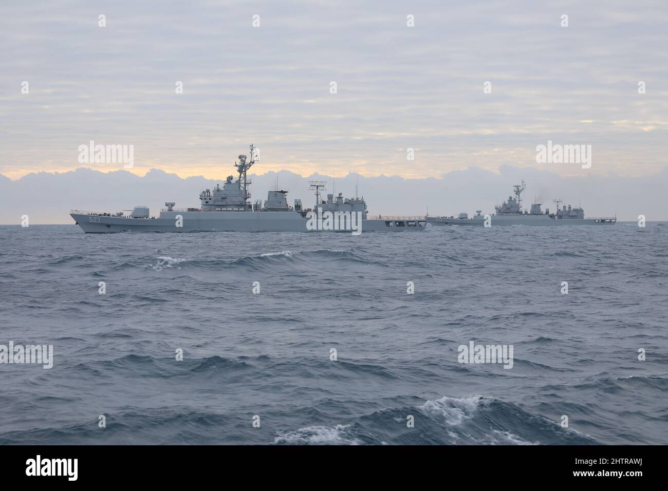 Directly hit the wonderful moment of naval combat training at sea Stock ...