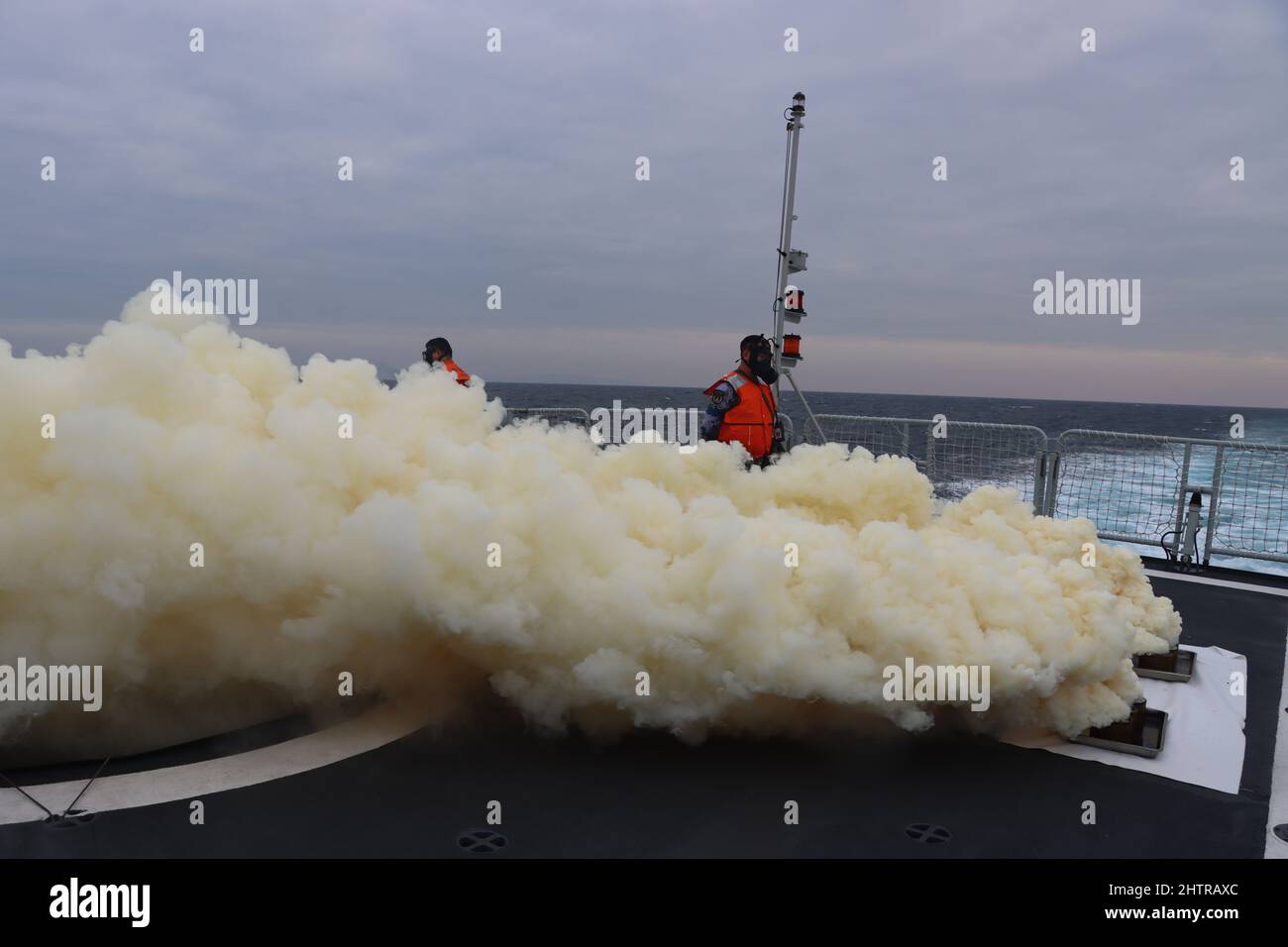 Directly hit the wonderful moment of naval combat training at sea Stock ...