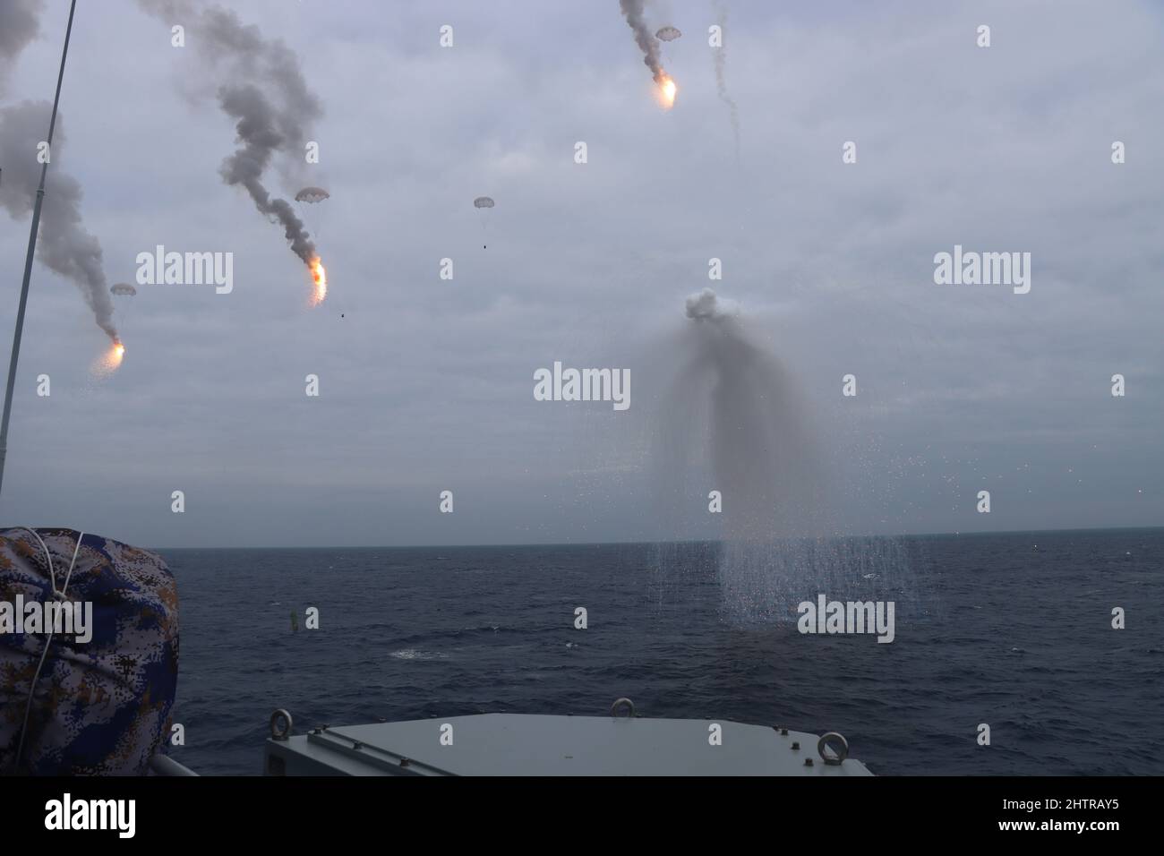 Directly hit the wonderful moment of naval combat training at sea Stock ...