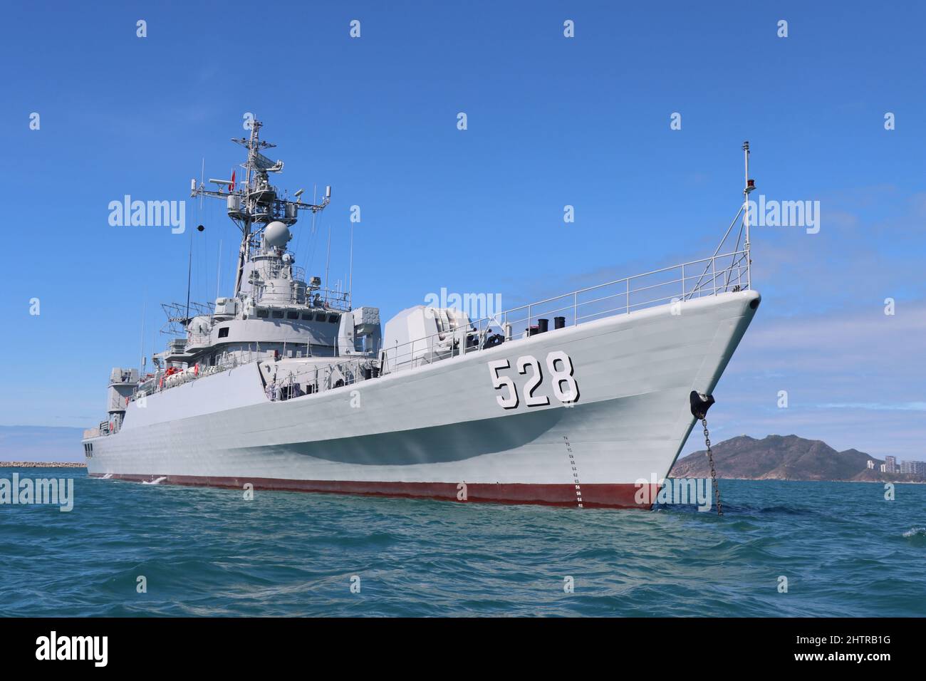 Directly hit the wonderful moment of naval combat training at sea Stock ...
