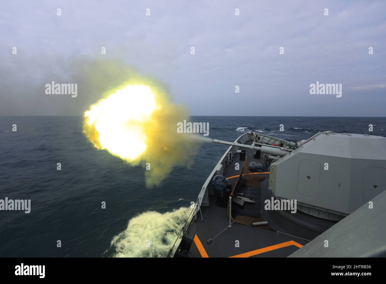 Directly hit the wonderful moment of naval combat training at sea Stock ...