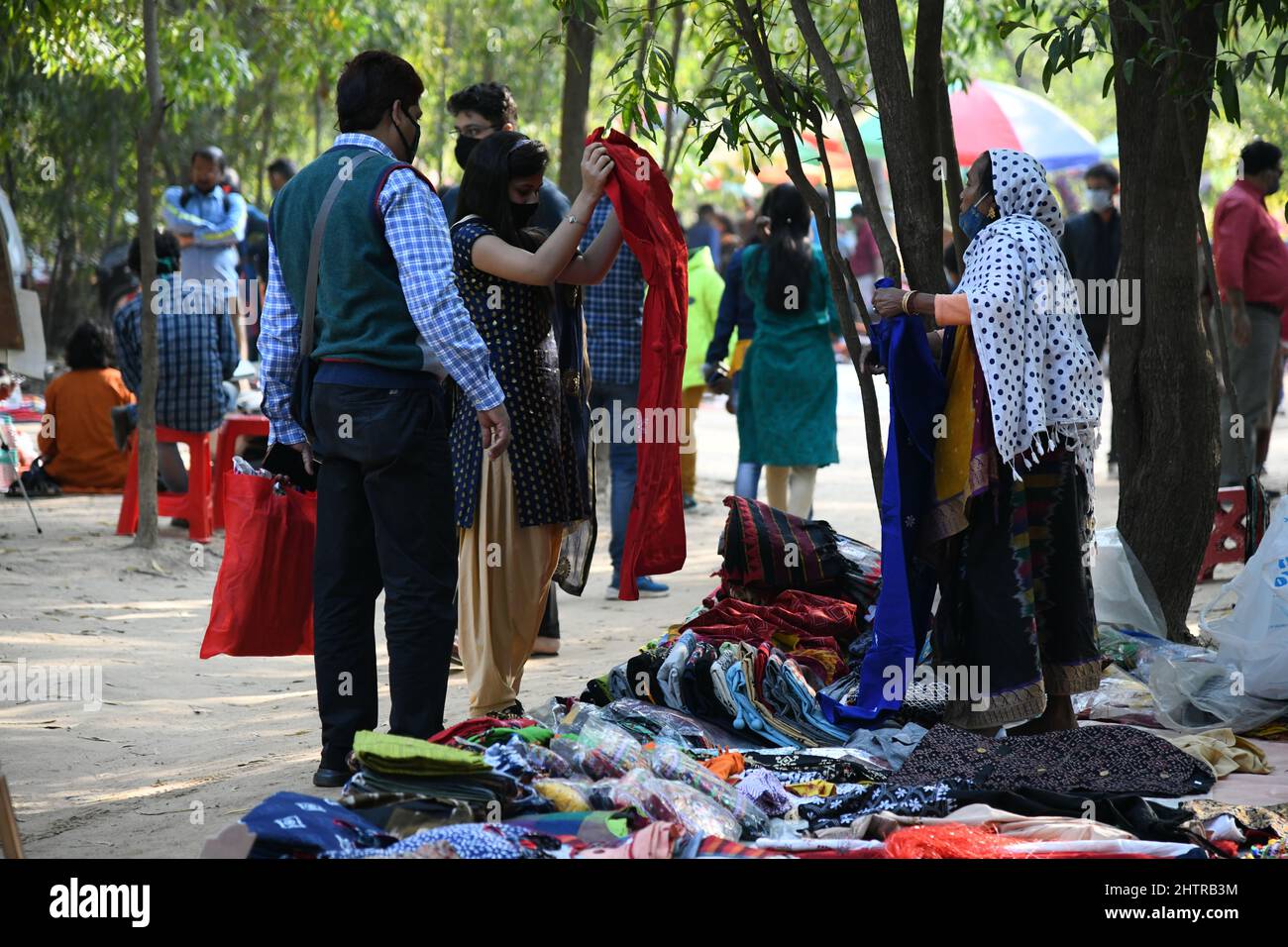 Open air stalls of the Sonajhuri haat near Santiniketan, Bolpur in the ...