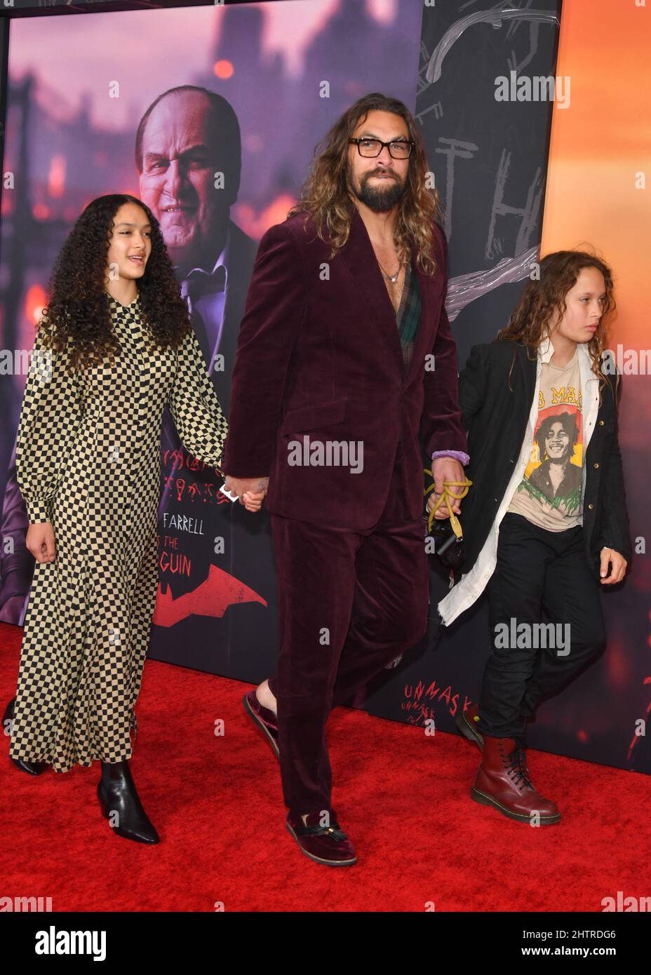 Lola Momoa, Jason Momoa and Nakoa-Wolf Momoa attend "The Batman" World ...