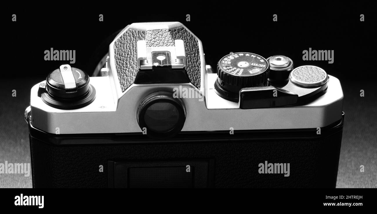 Vintage old film camera with manual focus lens Stock Photo - Alamy