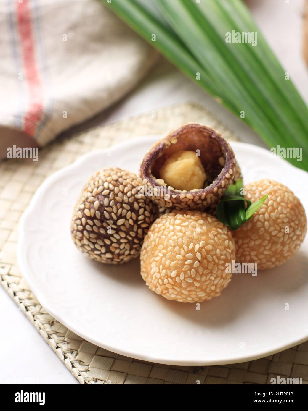Onde-onde or Glutinous Rice Sesame Seed Ball, Served on Indonesian ...