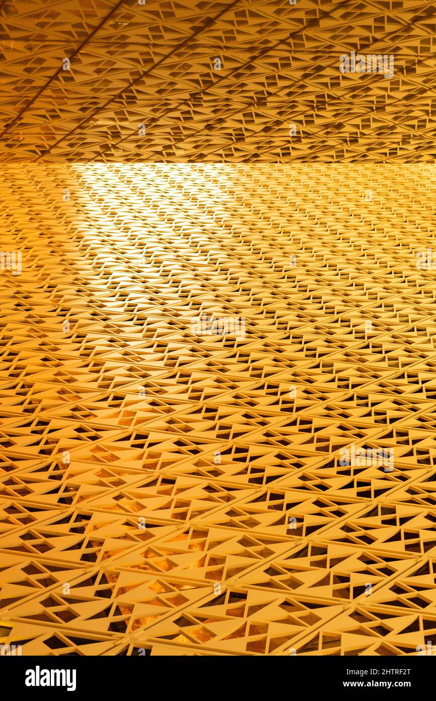 Angled parallel lines on the facade of a modern architecture building ...