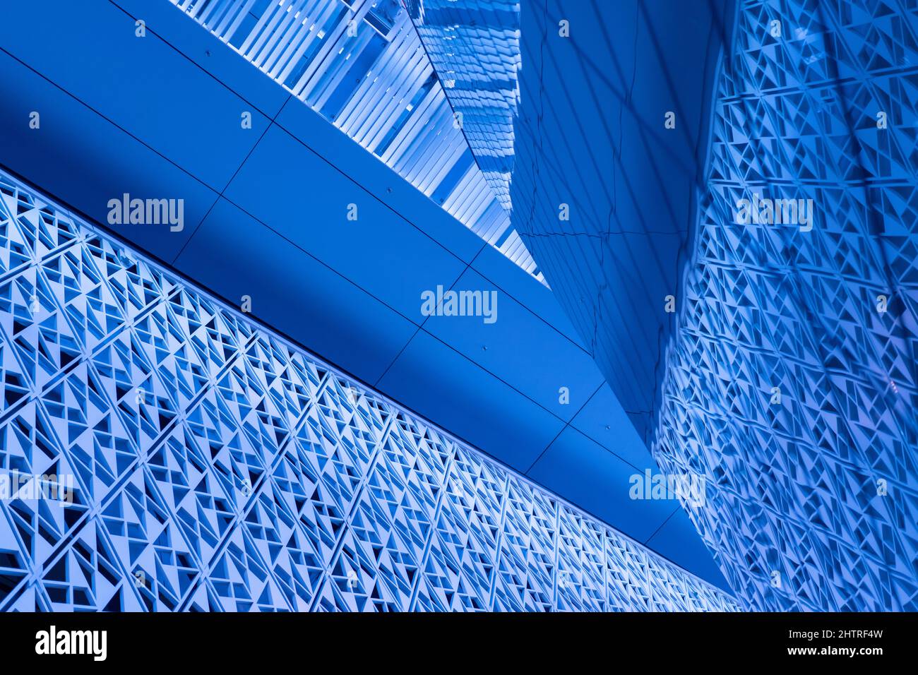 Angled parallel lines on the facade of a modern architecture building ...