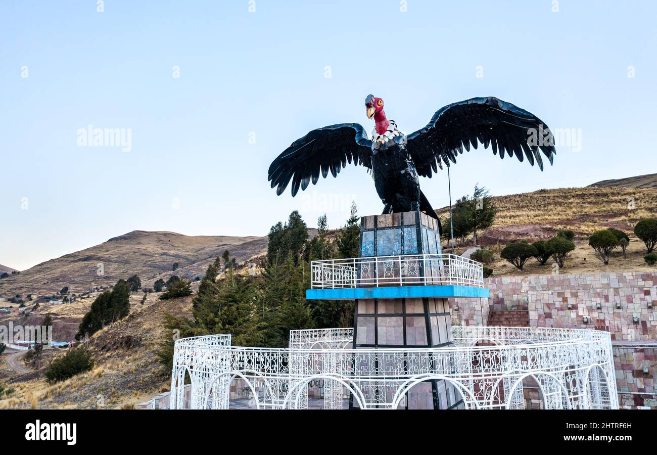 Condor statue at a lookout over Puno in Peru Stock Photo - Alamy
