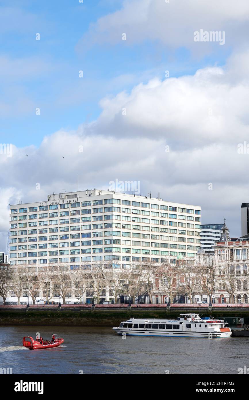 St Thomas' NHS hospital, on the bank of the river Thames, London ...