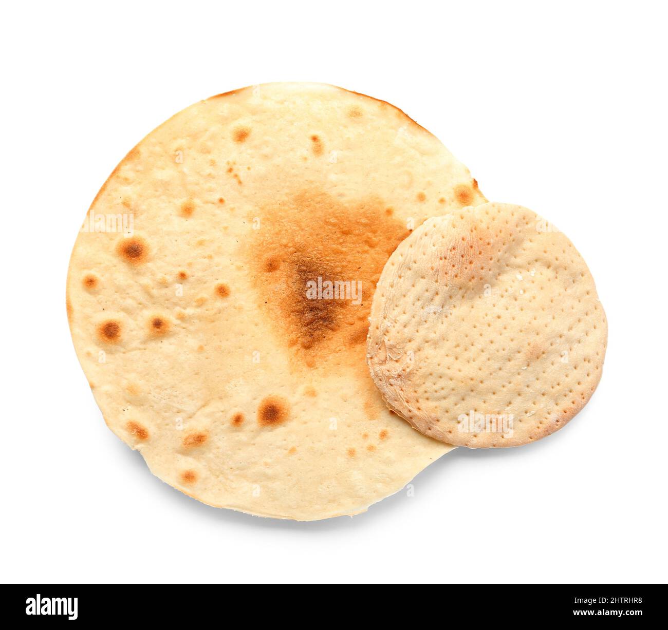 Round Jewish flatbread matza for Passover on white background Stock ...
