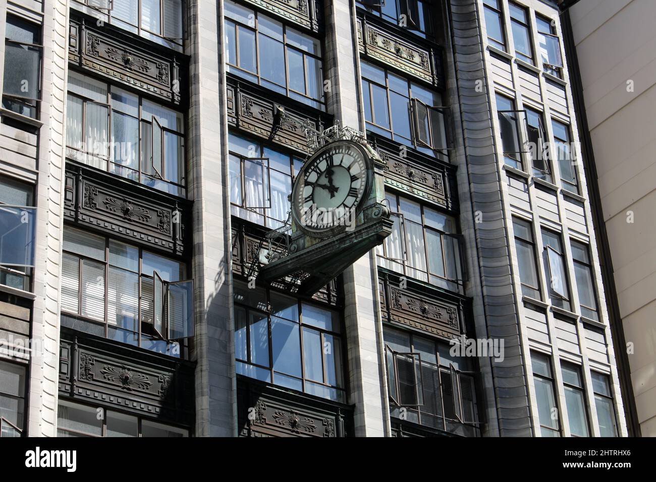 Historical clock on the facades of The Guardian Building, Auckland, New ...