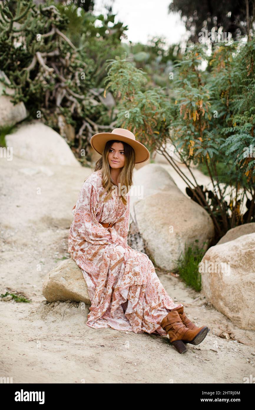 Mid Twenties Woman Modeling Clothing And Accessories In San Diego Stock