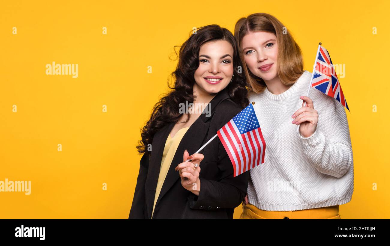 Student female holding international flags hi-res stock photography and ...