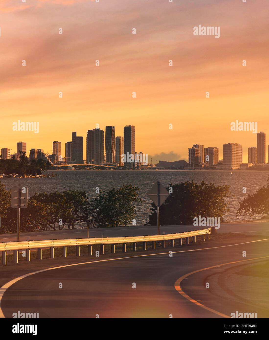 miami sunset florida skyline road Stock Photo - Alamy