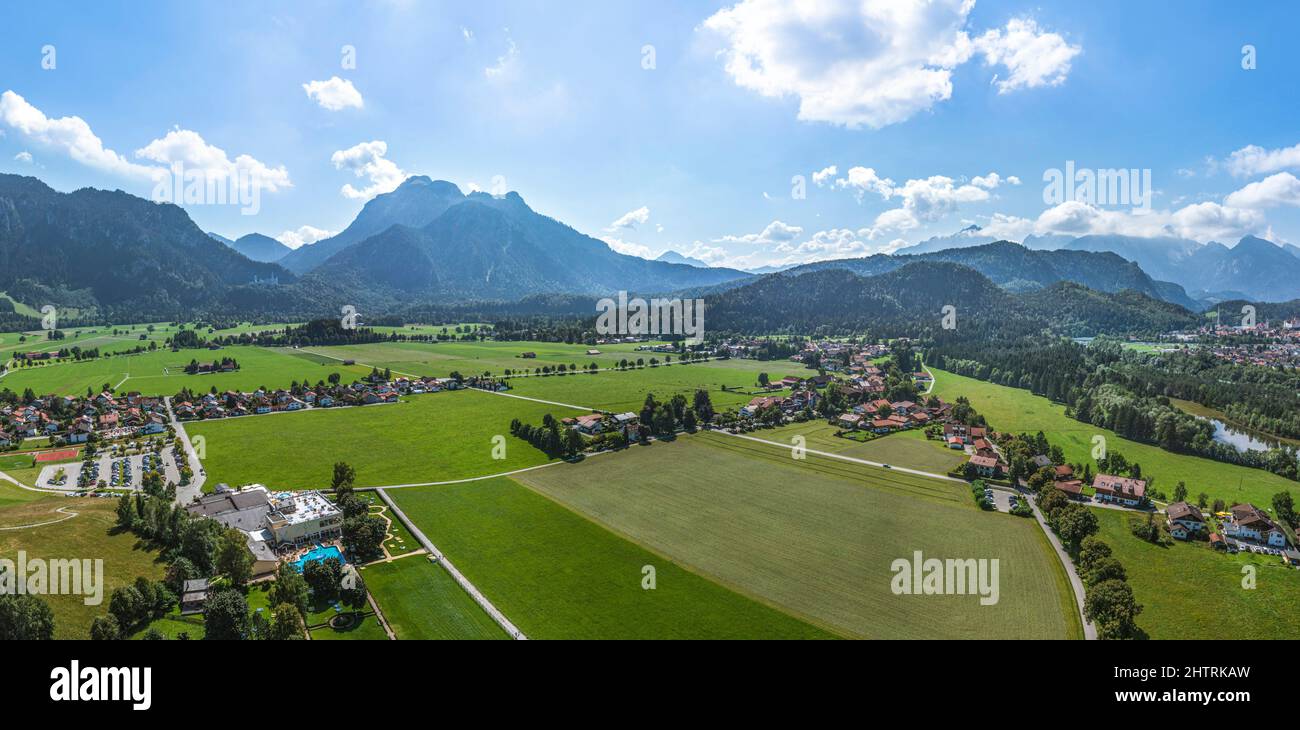 Aerial view to the region around Schwangau on Forggensee Stock Photo ...