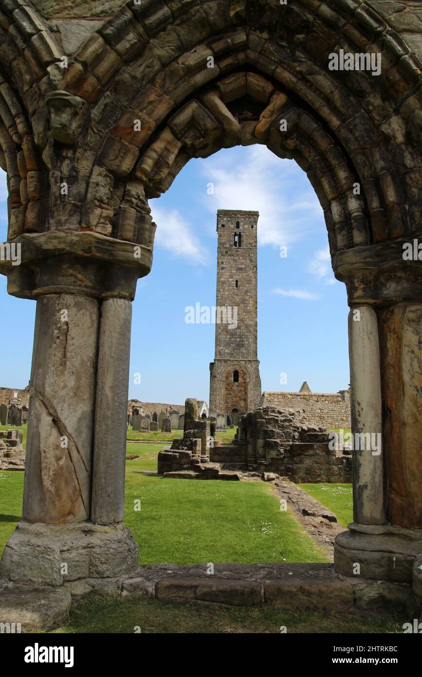 View of the Ruins of St Rule’s Church in the grounds of St Andrews ...