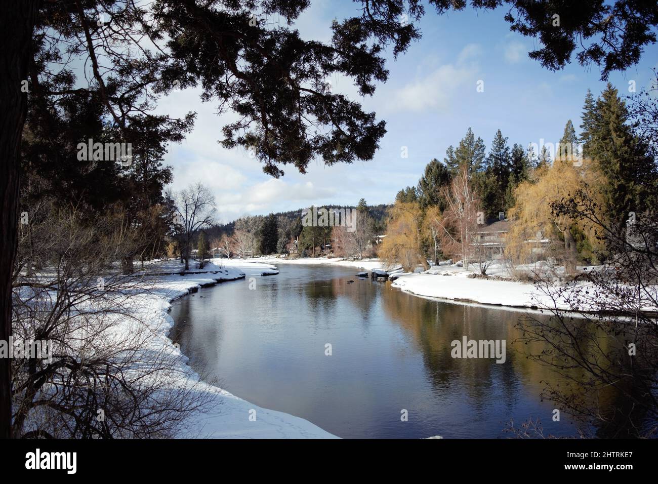 Wintertime snow by the Deschutes River in Bend Oregon Stock Photo - Alamy