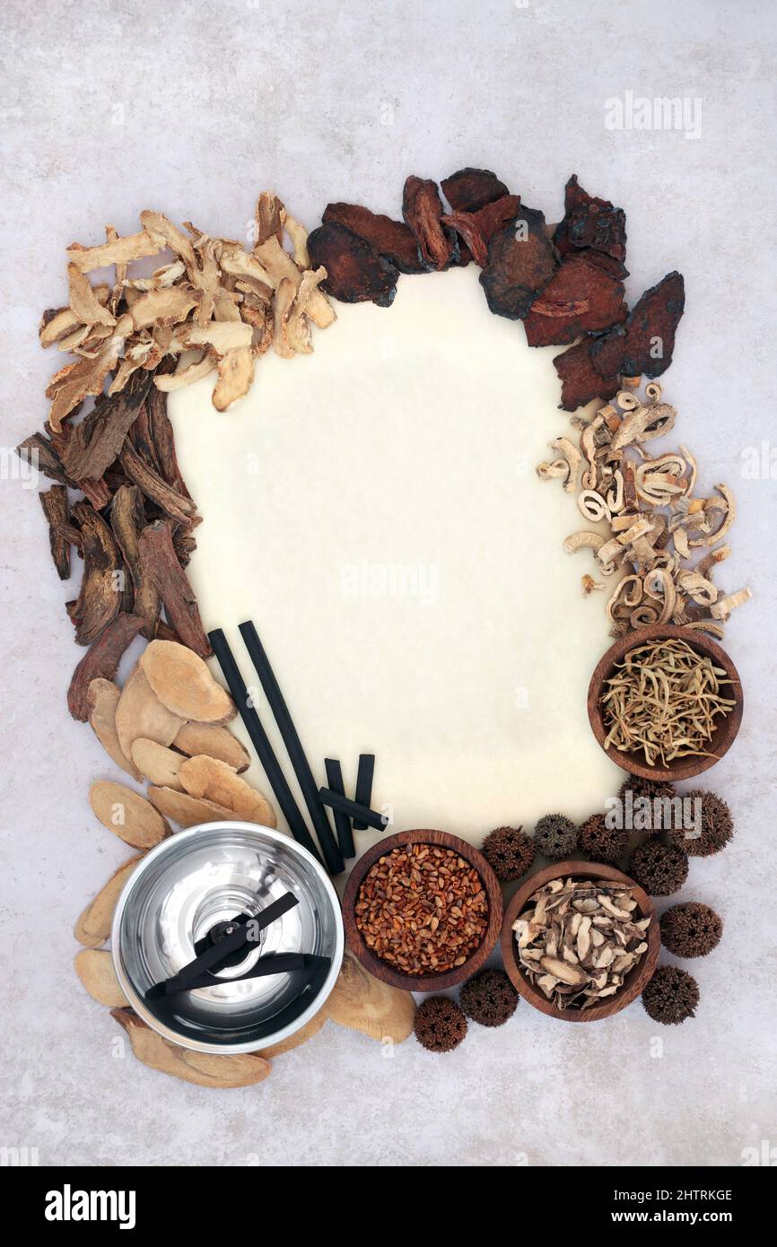 Chinese moxa sticks used in moxibustion treatment with herbs and spice ...