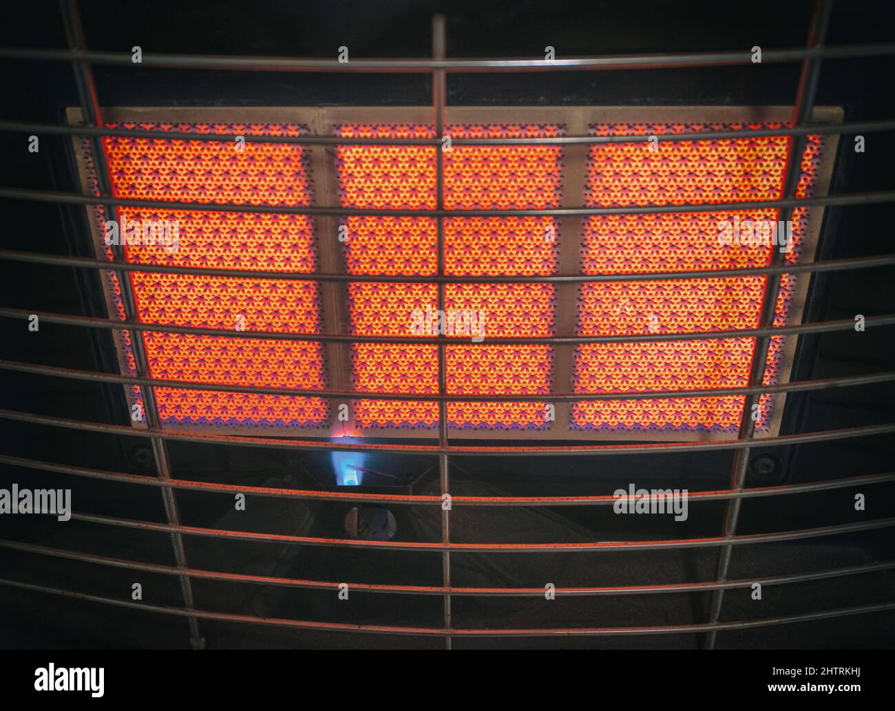 A butane gas heater running all three panels Stock Photo - Alamy