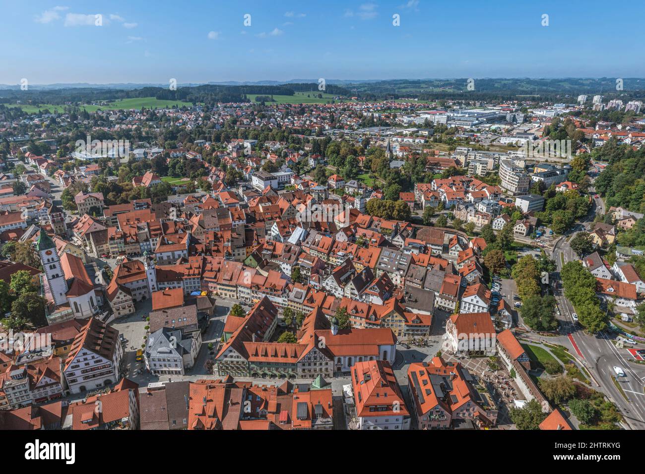 Aerial view to the beautiful town of Wangen in western part of Allgaeu ...