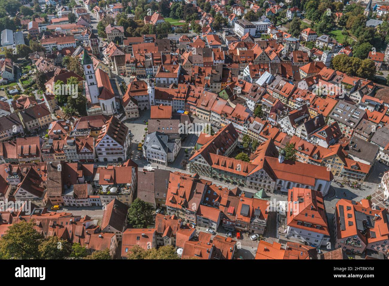 Aerial view to the beautiful town of Wangen in western part of Allgaeu ...