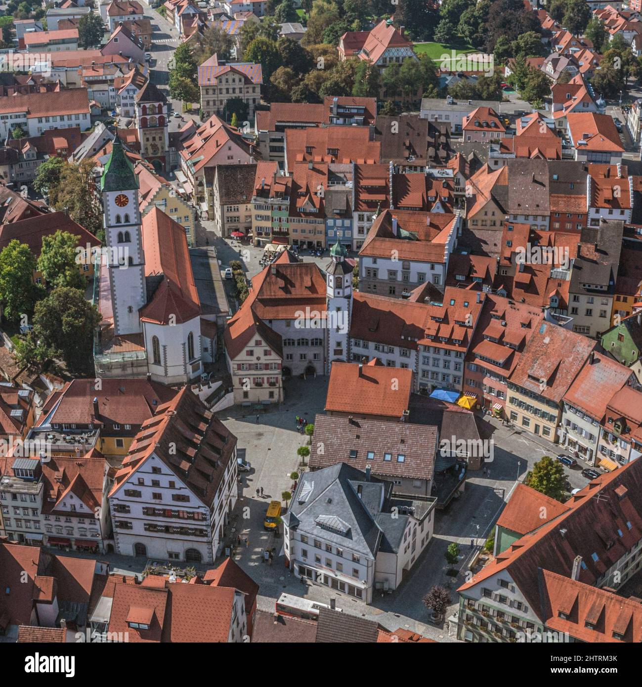 Aerial view to the beautiful town of Wangen in western part of Allgaeu ...