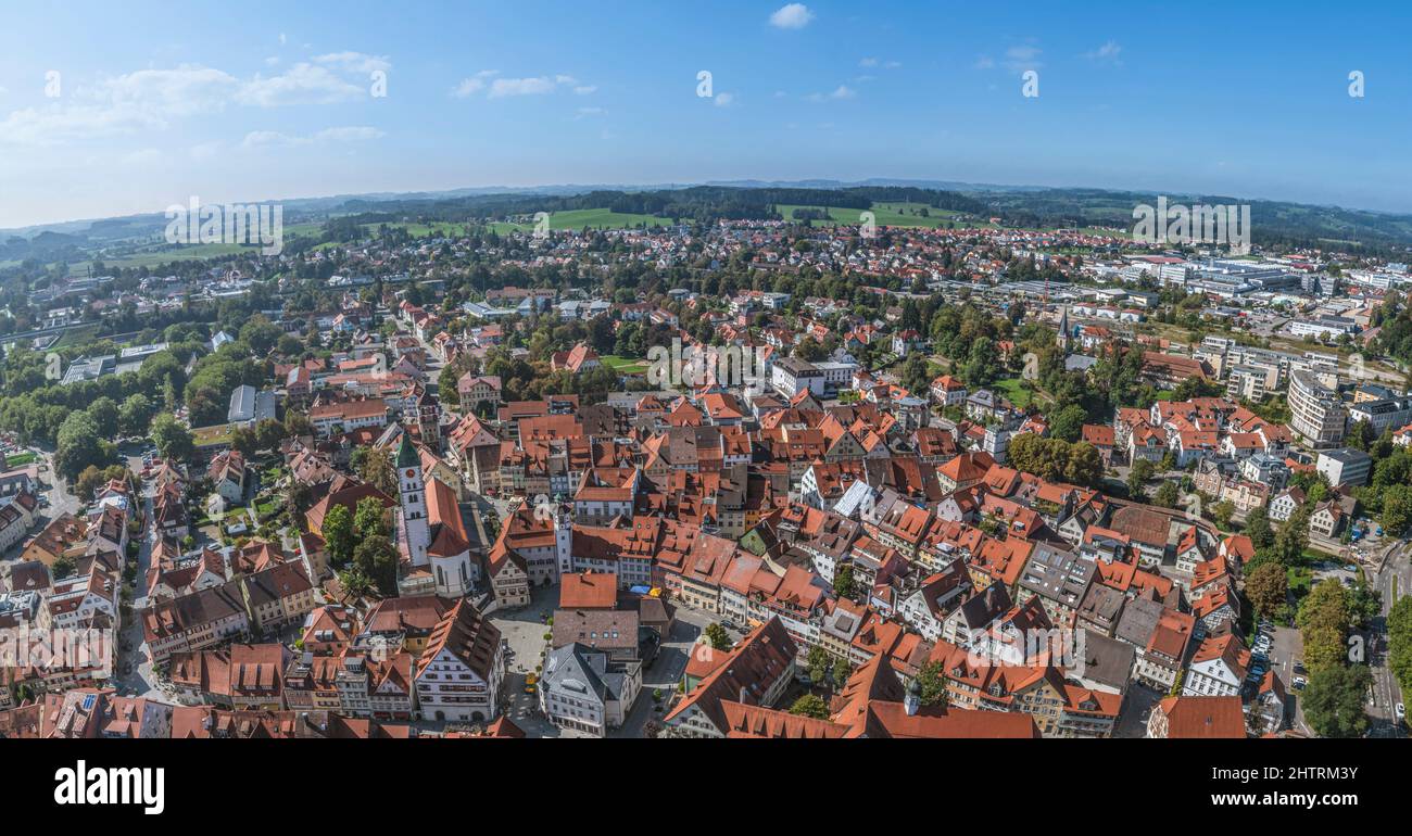 Aerial view to the beautiful town of Wangen in western part of Allgaeu ...