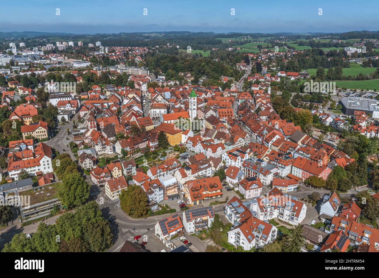 Aerial view to the beautiful town of Wangen in western part of Allgaeu ...
