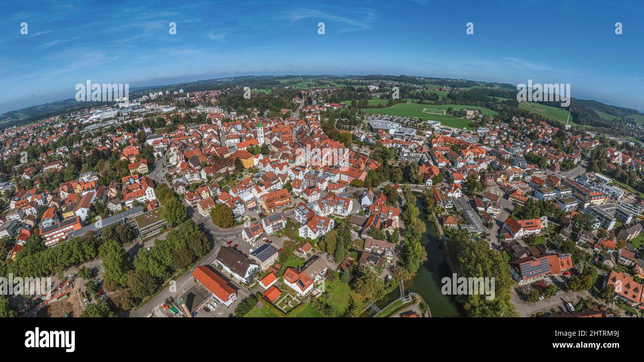 Aerial view to the beautiful town of Wangen in western part of Allgaeu ...