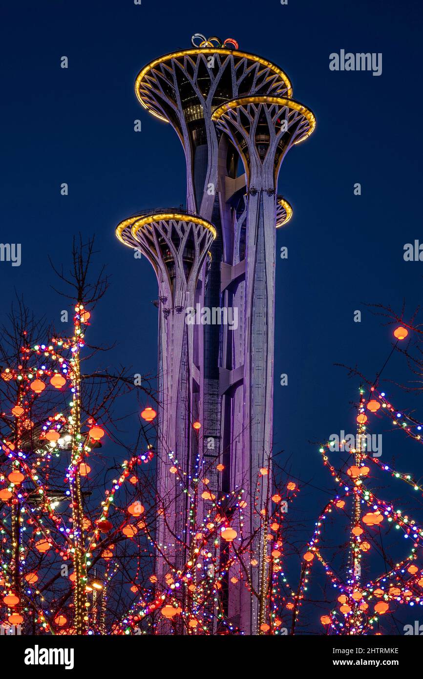 Beijing, Hebei, China. 2nd Mar, 2022. Beijing Tower, illuminated for ...
