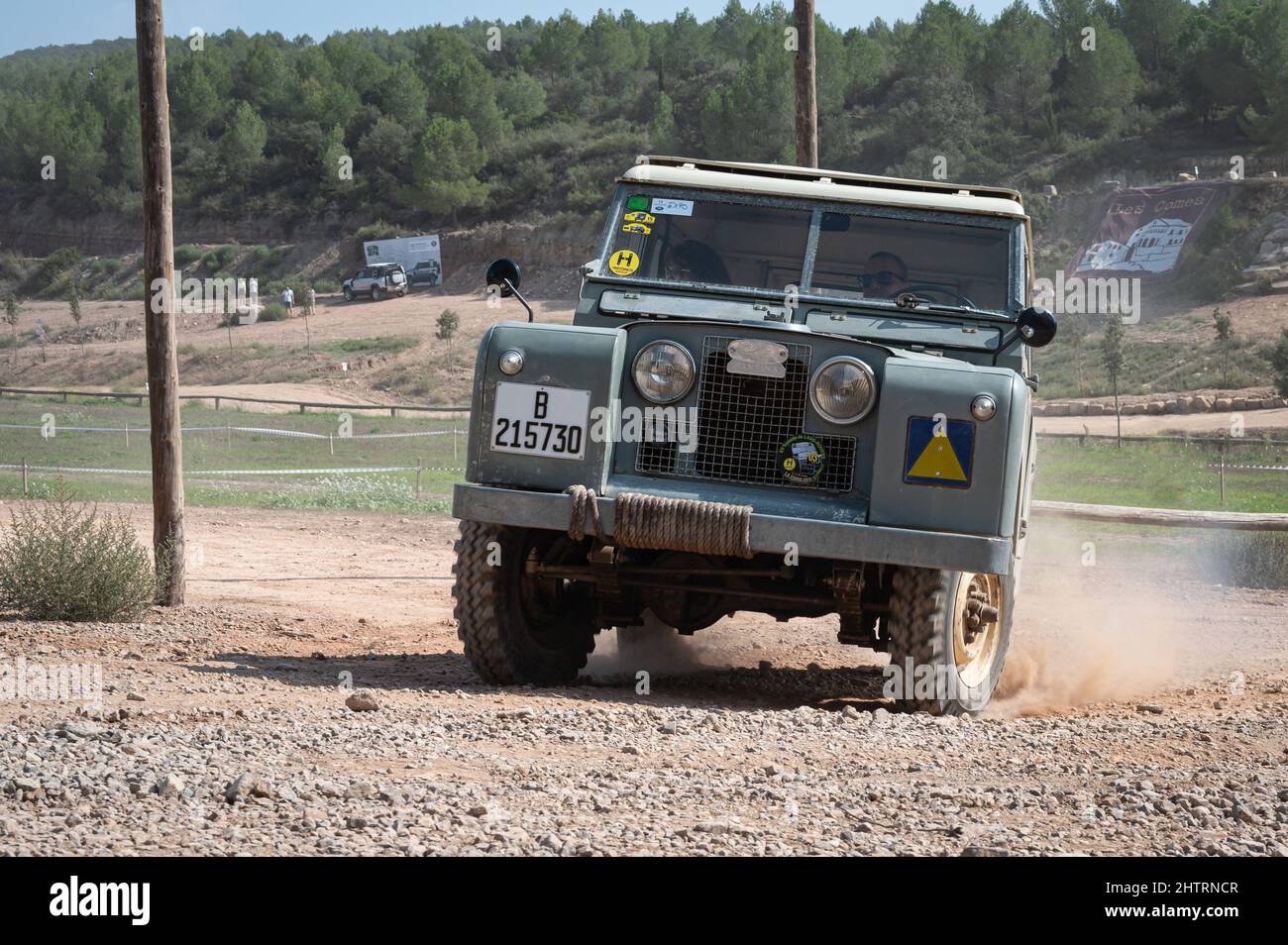 A vertical photo of Land Rover Santana in blue Stock Photo - Alamy