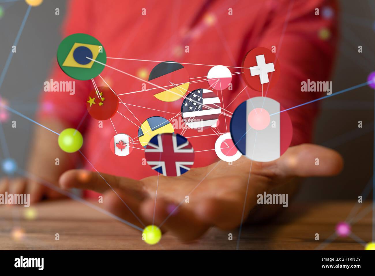 3D rendering of international countries flags connected to each other ...