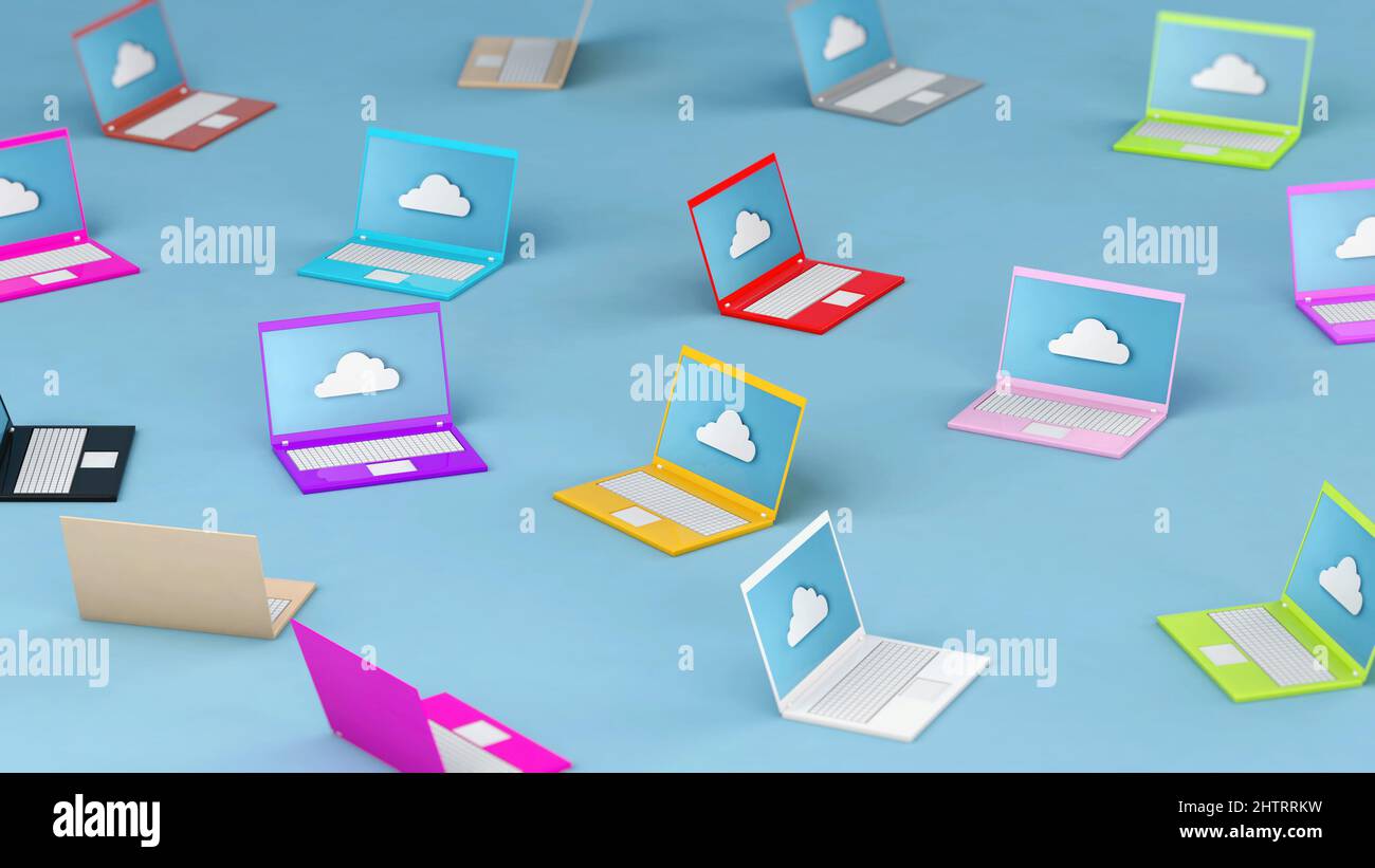 Colorful laptop computers, school learning devices concept, 3d ...