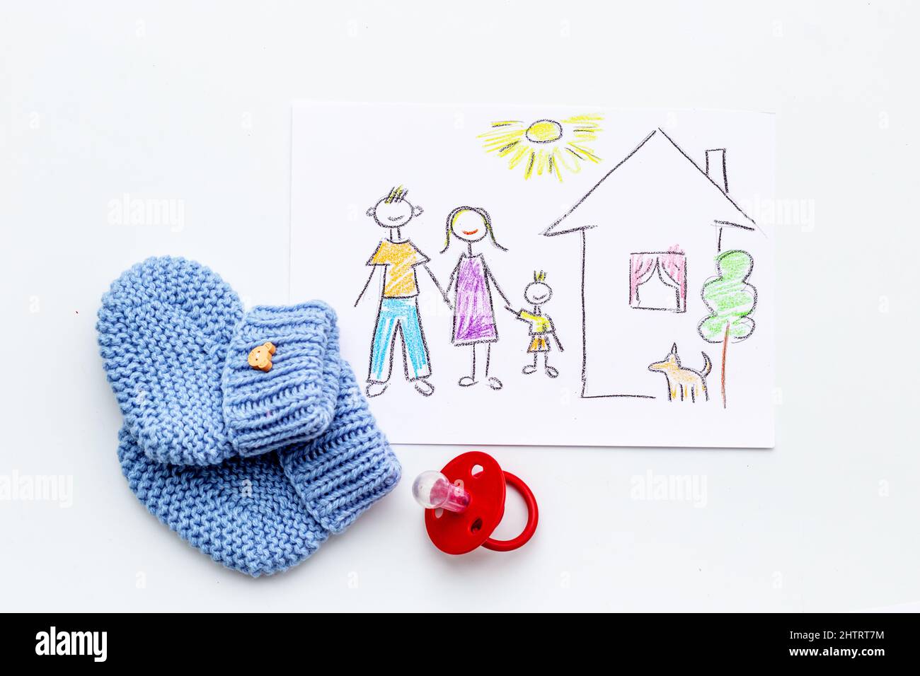Childs drawing of happy family. Adoption concept Stock Photo - Alamy