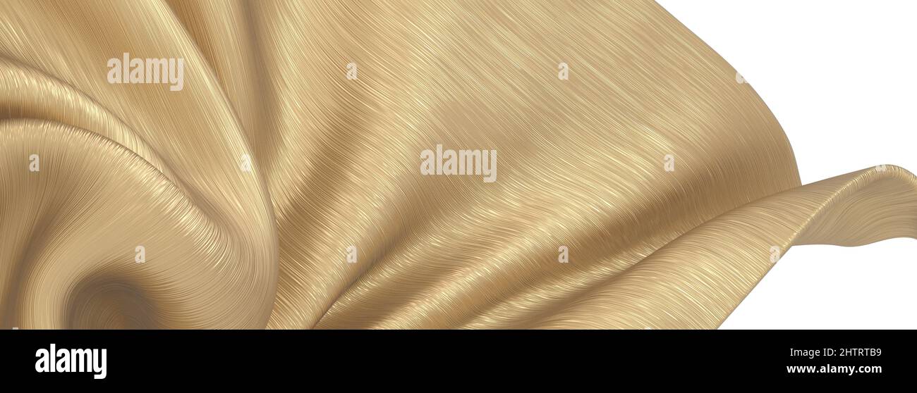 3d rendering of a waving gold cloth isolated on white background Stock ...