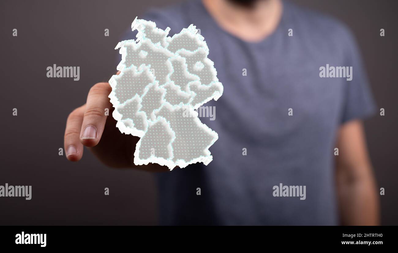 3d rendering of the map of Germany with outlined land border and lines ...