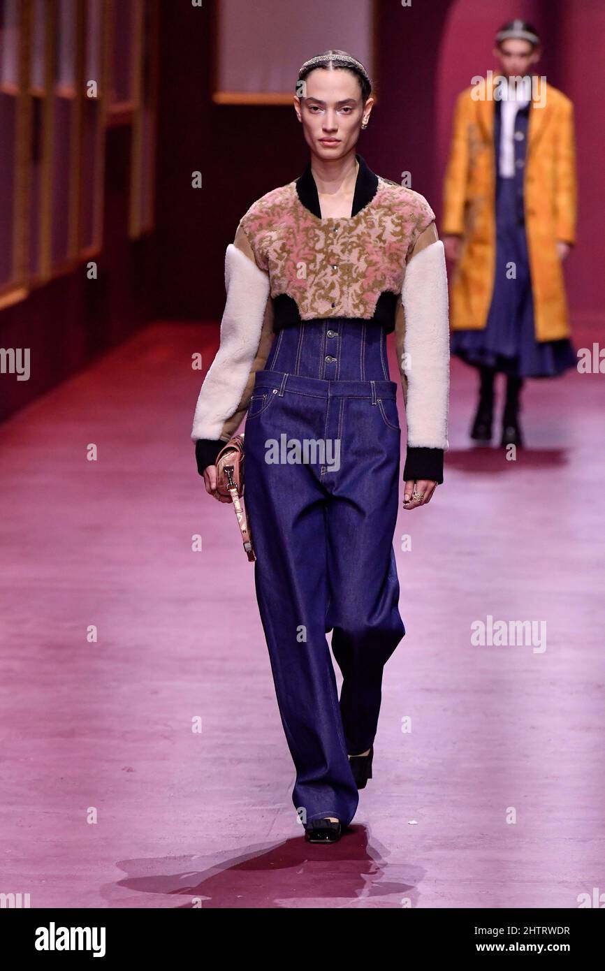 A model walks on the runway at the Dior fashion show during Fall/Winter 2022 Collections Fashion ...