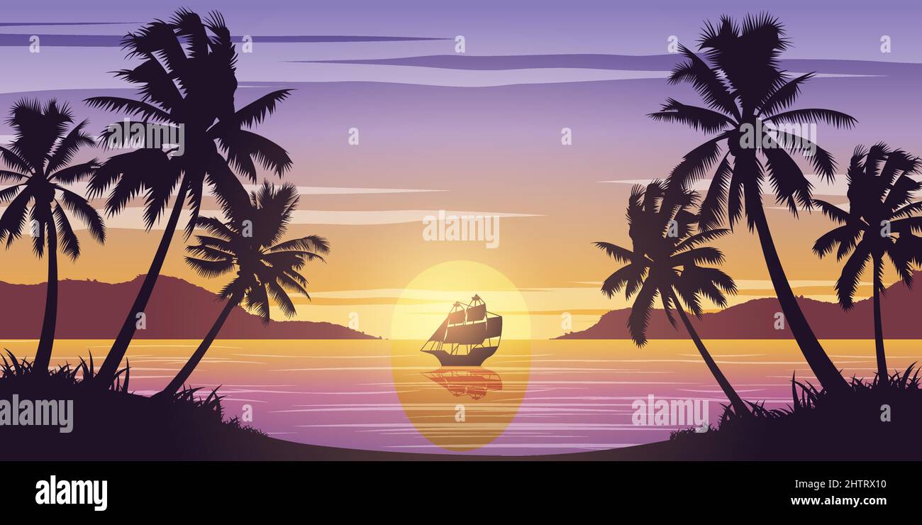 Palm Tree Silhouette Sunset Painting
