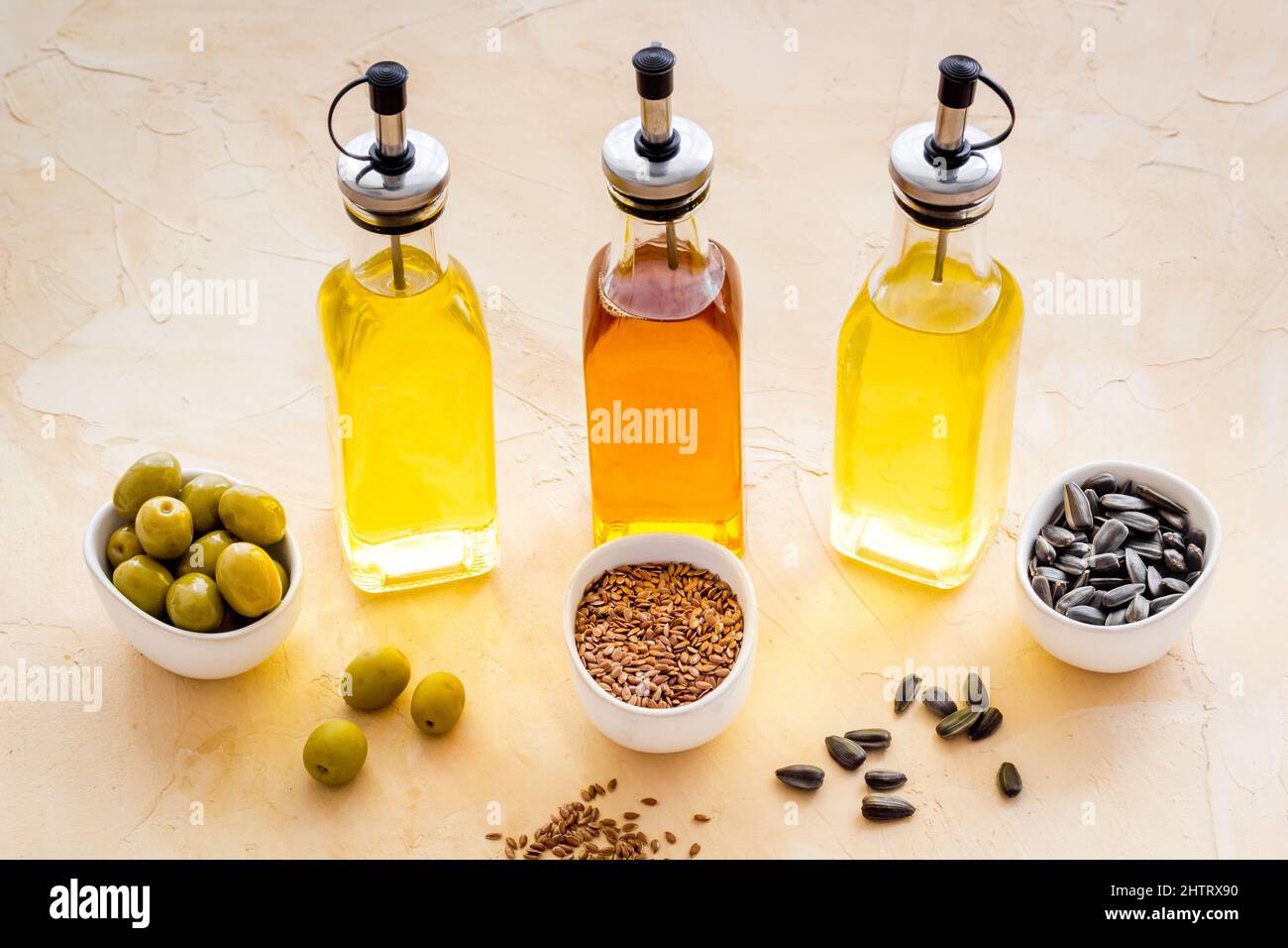 Different kind of cooking oil - sunflower olive and sesame oil with ...