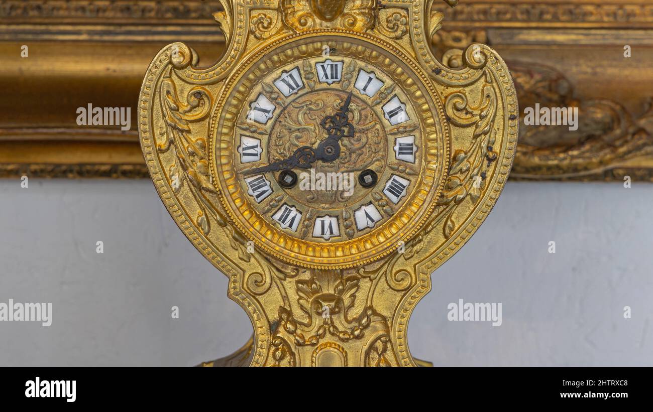 Ancient Vintage Style Clock Old Golden With Roman Numbers Stock Photo ...