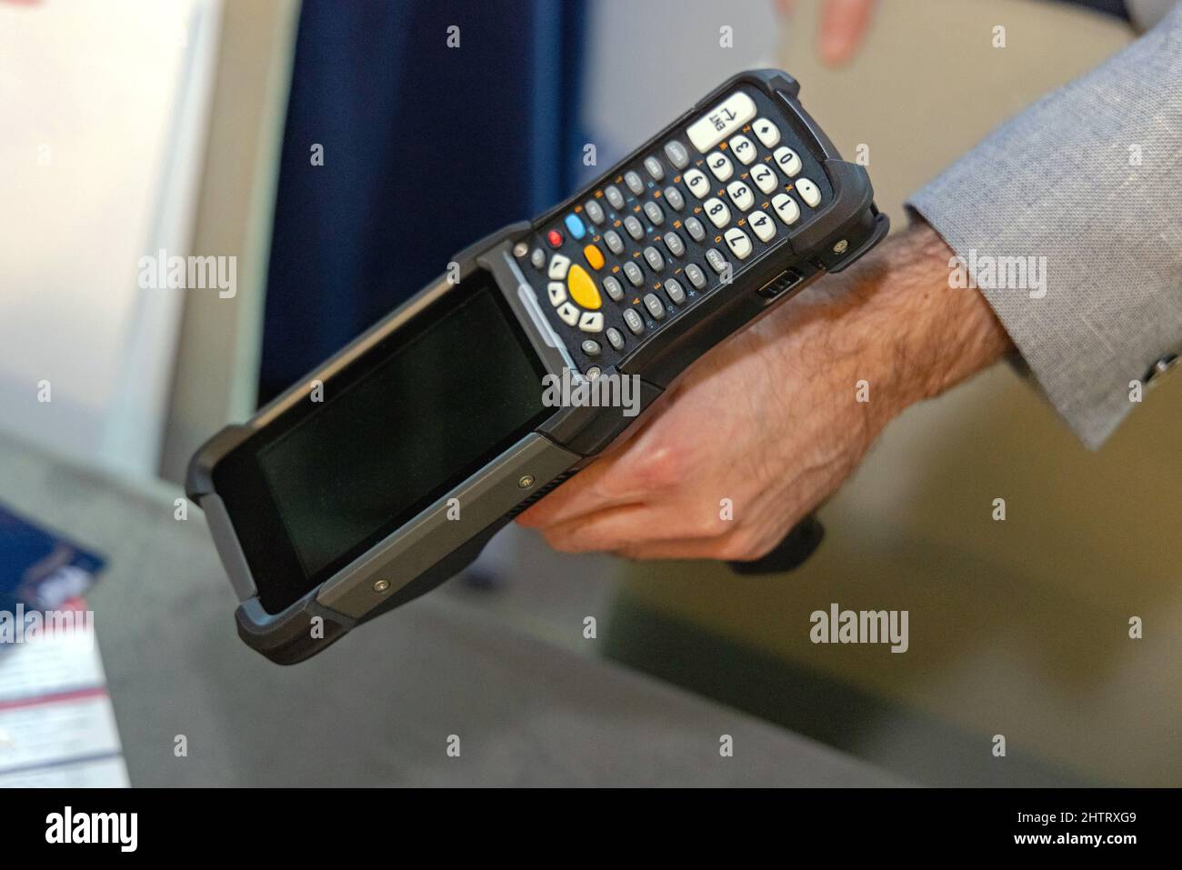 Holding Mobile Computer Barcode Scanner Portable Technology Stock Photo ...