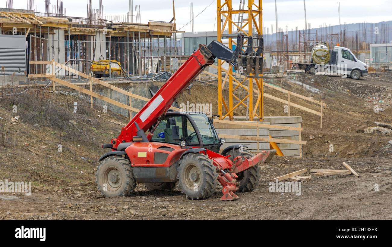 Telescopic Forklift Boom Lift Telehandler Vehicle at Construction Site ...