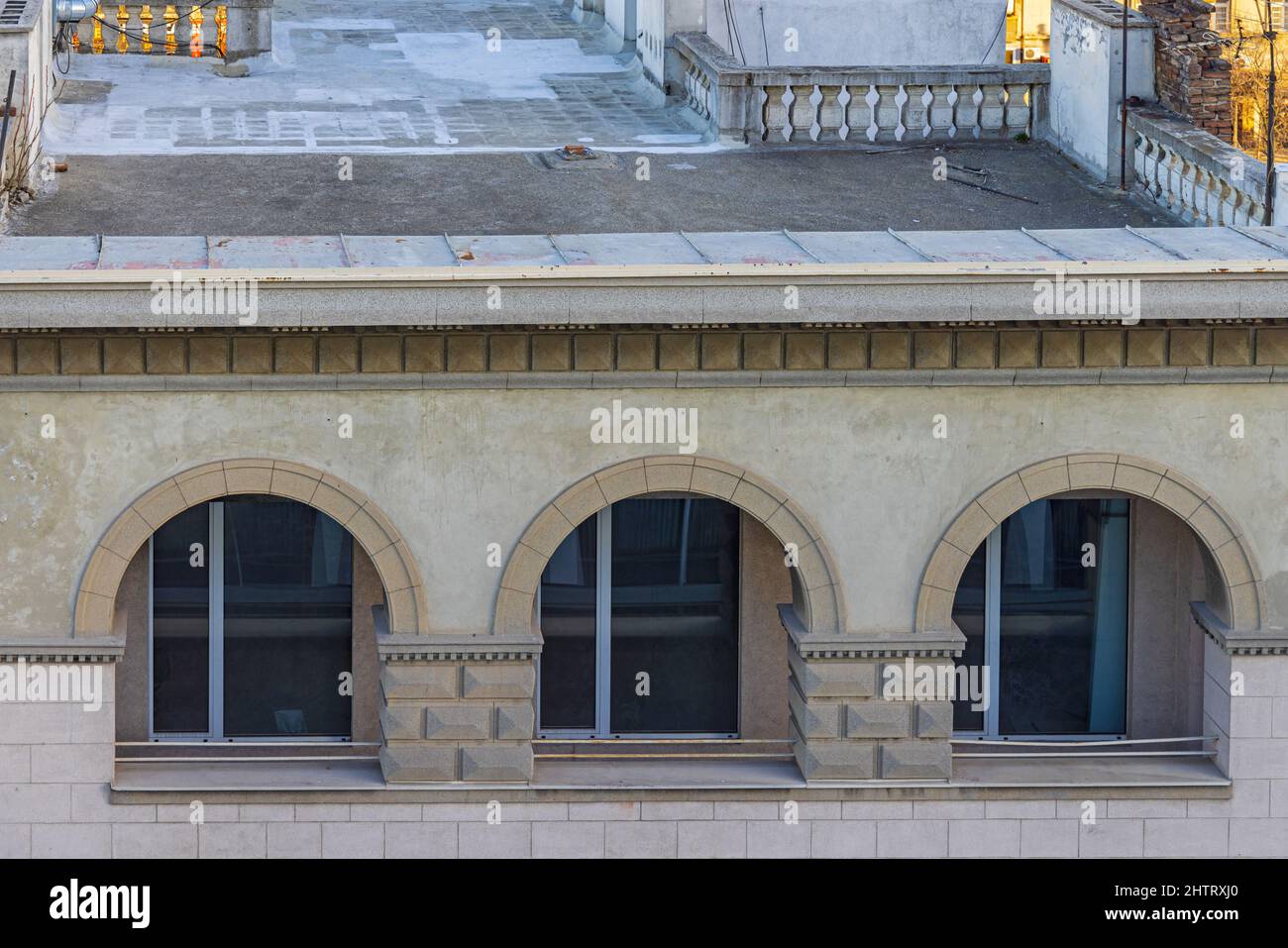 Three Arches at Building Balcony House Exterior Top Floor Stock Photo ...