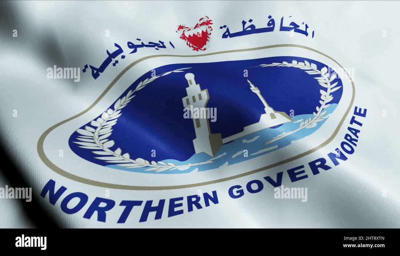 3D Illustration of a waving Bahrain province flag of Northern ...