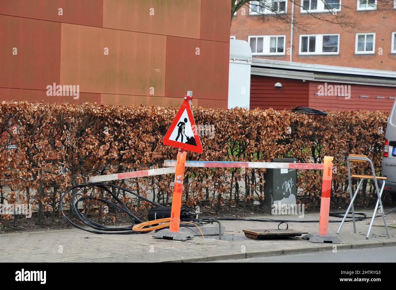 Copenhagen/Denmark.02..March 2022/Footpath work process and working ...