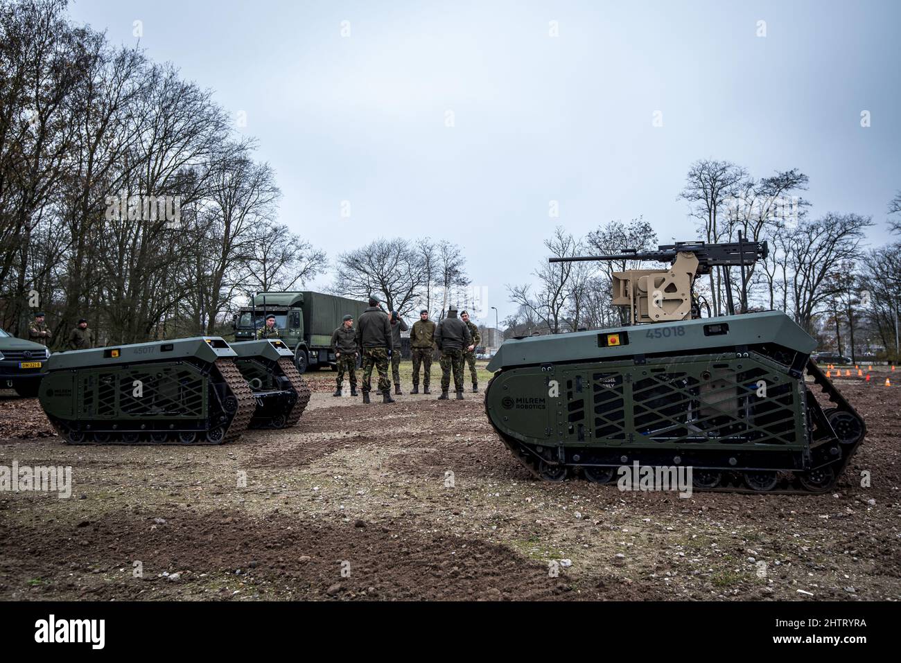 Army soldiers being trained to operate a Milrem Robotics THeMIs UGV ...