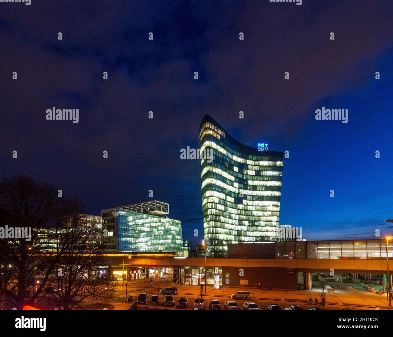 Wien, Vienna: OMV headquarters, Plus Zwei building, subway line 2 in 02 ...