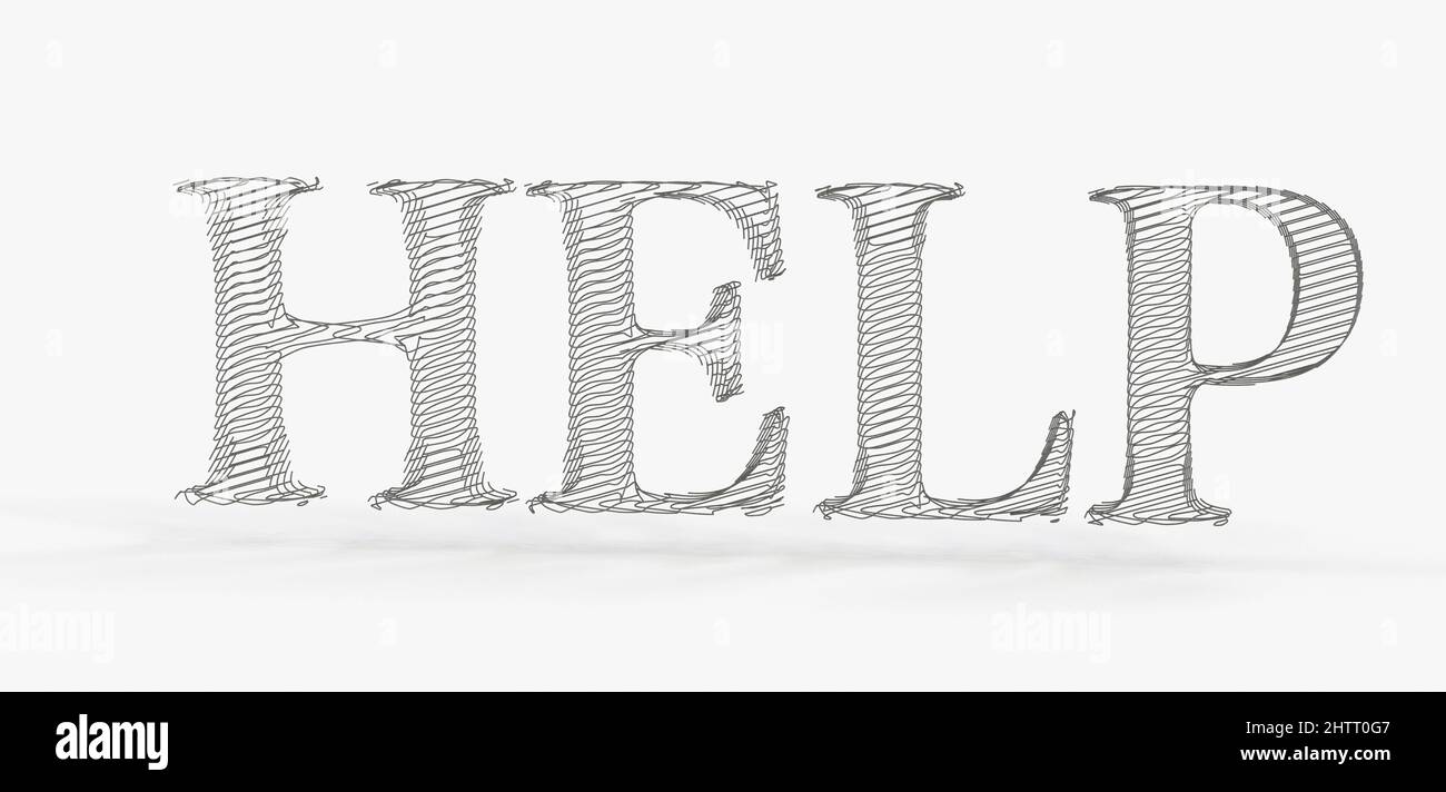 3d rendering of the word Help in metal against the white background ...